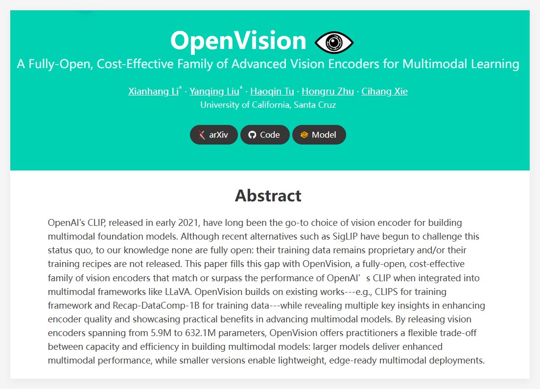 新一代开源视觉编码器OpenVision登场：实力碾压CLIP与SigLIP-AITOP100,AI资讯