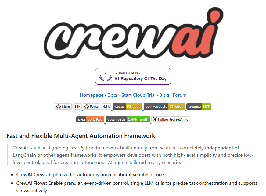 GitHub爆火！34000颗星加持的CrewAI，如何成为开发者构建AI协作团队的首选框架？-AITOP100,AI资讯